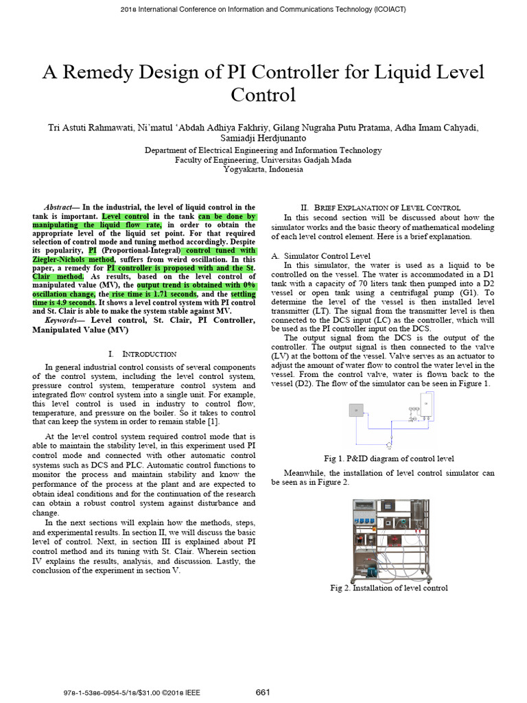 A Remedy Design of PI Controller For Liquid Level | PDF