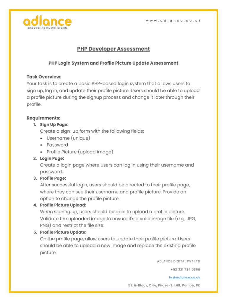 PHP Dev Assesment - Adlance Digital | Download Free PDF | User (Computing) | Password
