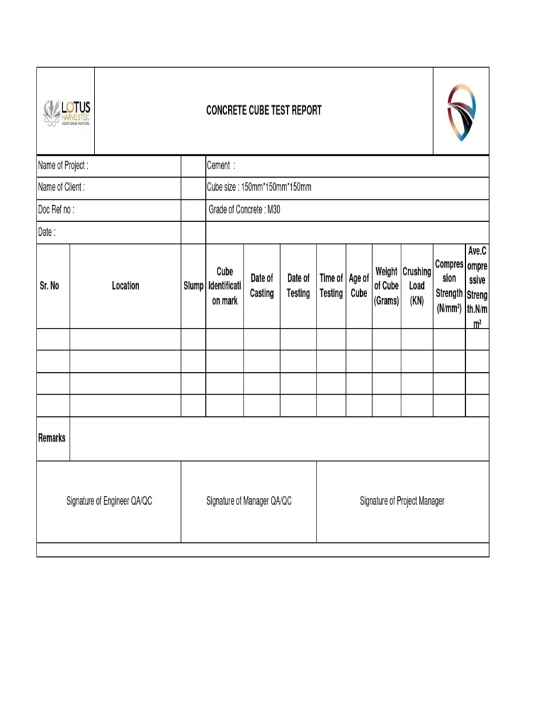 Concrete Cube Test Report Format | PDF