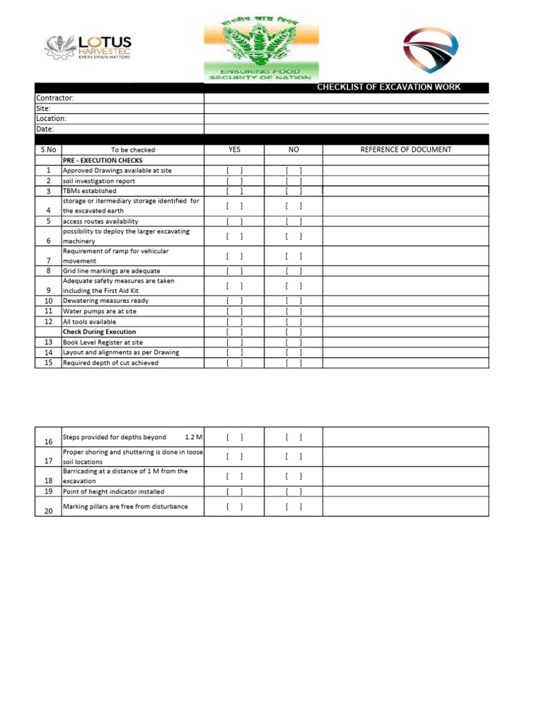checklist (excavation) | PDF