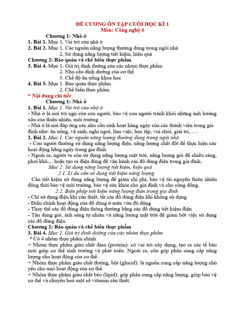 ĐỀ CƯƠNG ÔN TẬP CN6 CUỐI HK1 | PDF