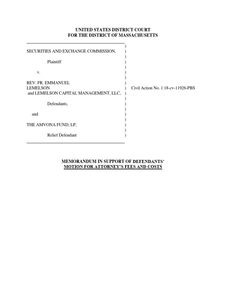 Fr. Emmanuel Lemelson: Motion For Attorney's Fees and Costs | PDF ...
