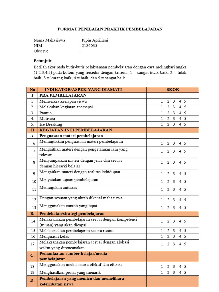 Format Penilaian Praktik Pembelajaran | PDF Format Penilaian Praktik Pembelajaran | PDF