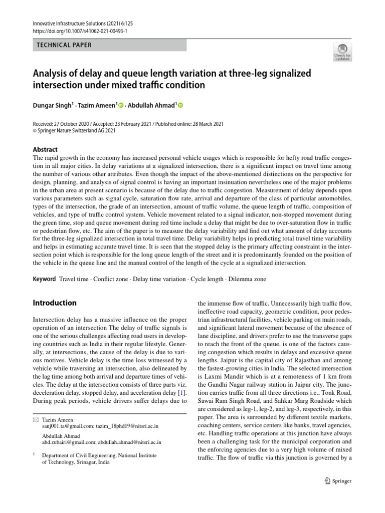 Analysis of Delay and Queue Length Variation at Three-Leg Signalized ... Analysis of Delay and Queue Length Variation at Three-Leg Signalized ...