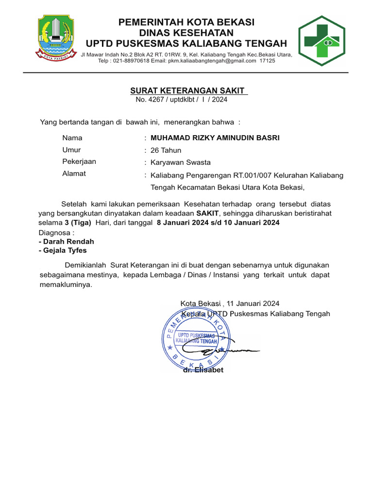 Surat Sakit Muhamad Rizky Aminudin Basri | PDF