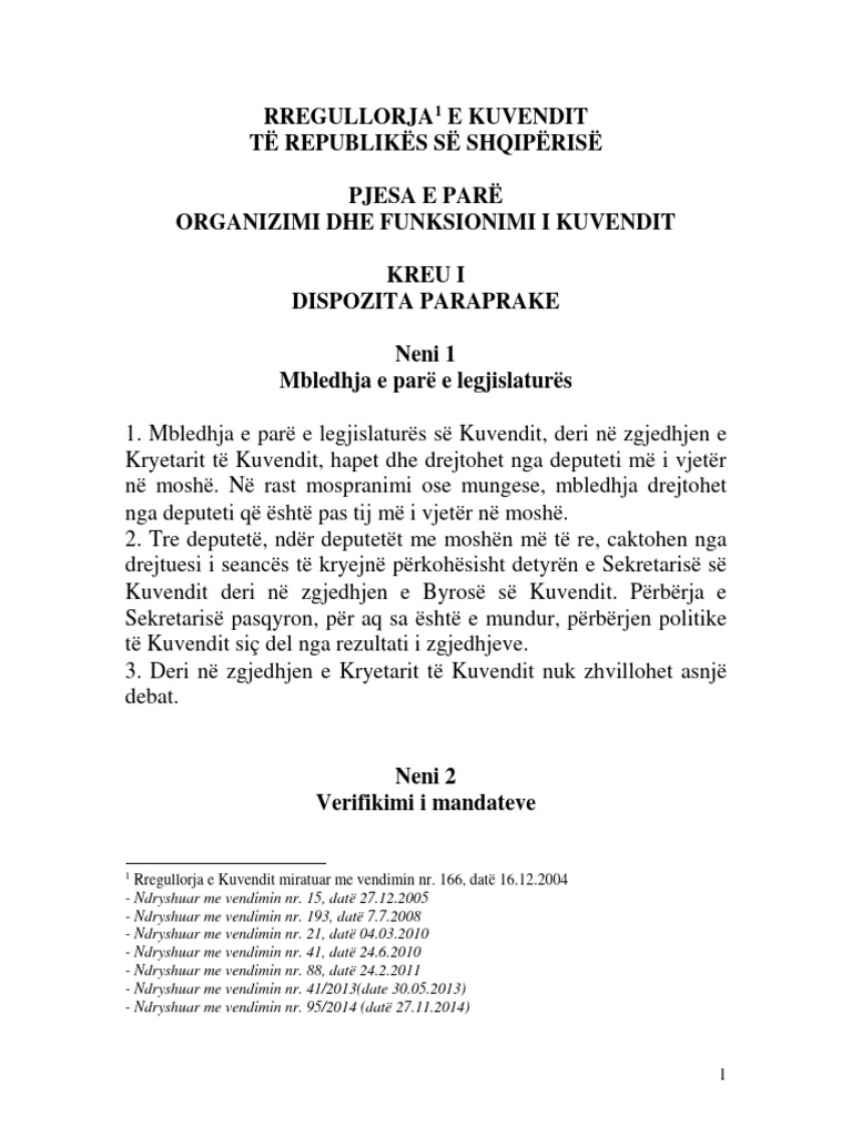 Rregullore e Kuvendit | PDF