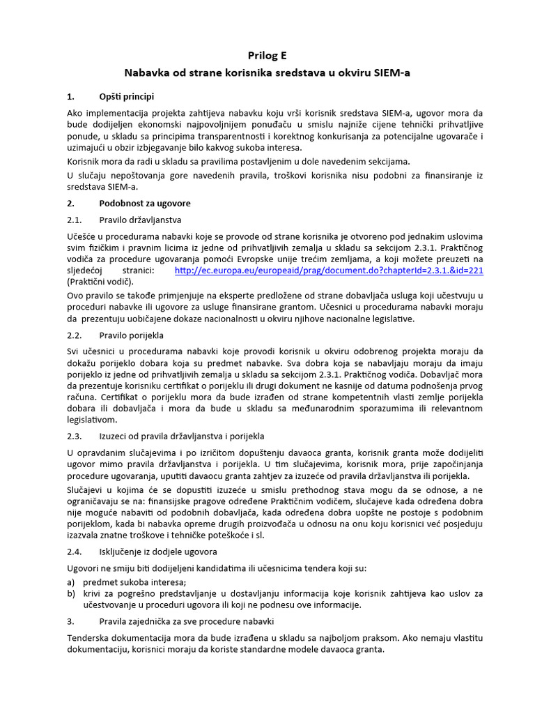 Prilog E Procedure Dodjela Ugovora | PDF