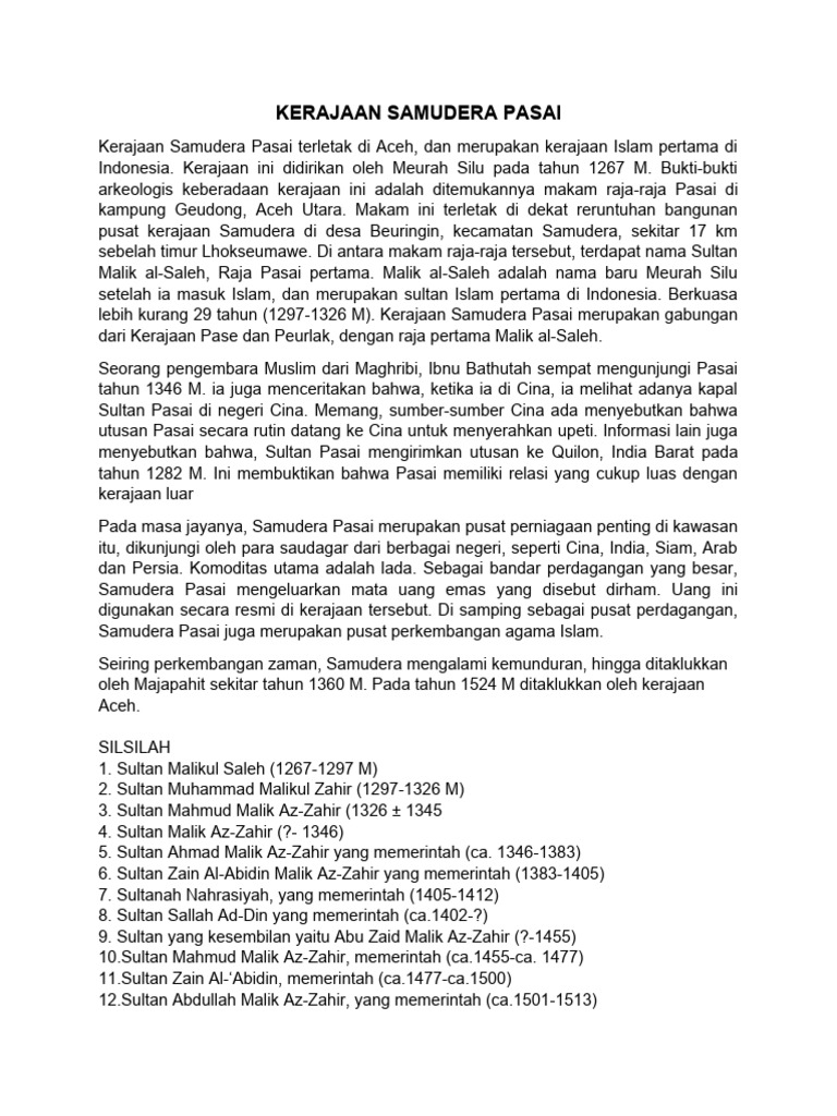Kerajaan Samudera Pasai | PDF | Agama & Spiritualitas | Klasik