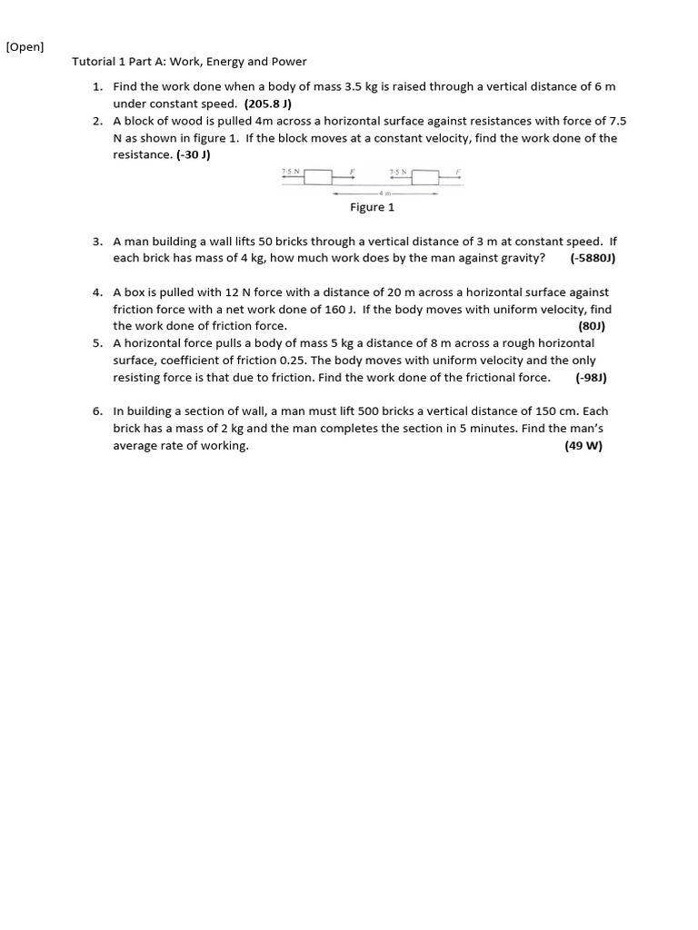 2022 Tutorial Work Done Power Part A Pdf