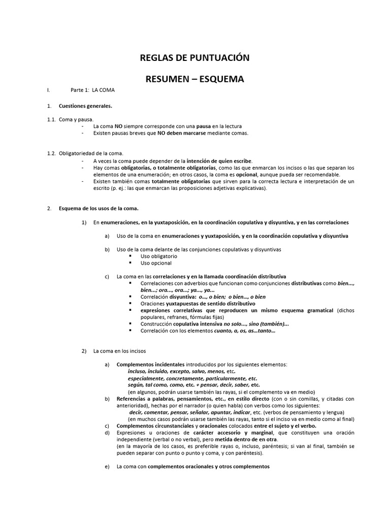 01 Reglas de Puntuación Resumen Esquema La Coma | PDF | Coma | Adverbio
