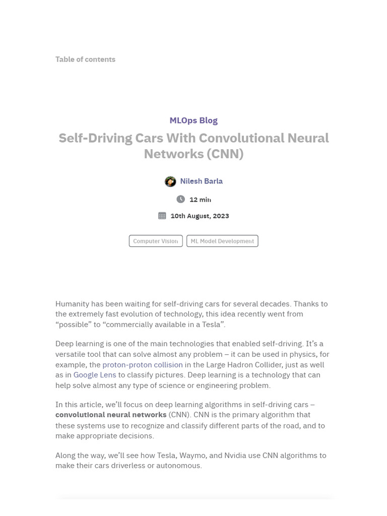 Unit 4 Self-Driving Cars With Convolutional Neural Networks (CNN) | PDF ...