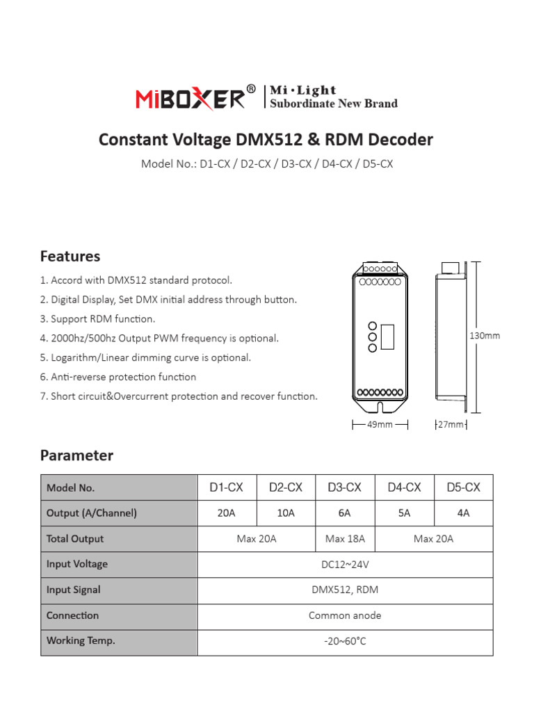 Constant Voltage DMX512 & RDM Decoder: Features | PDF