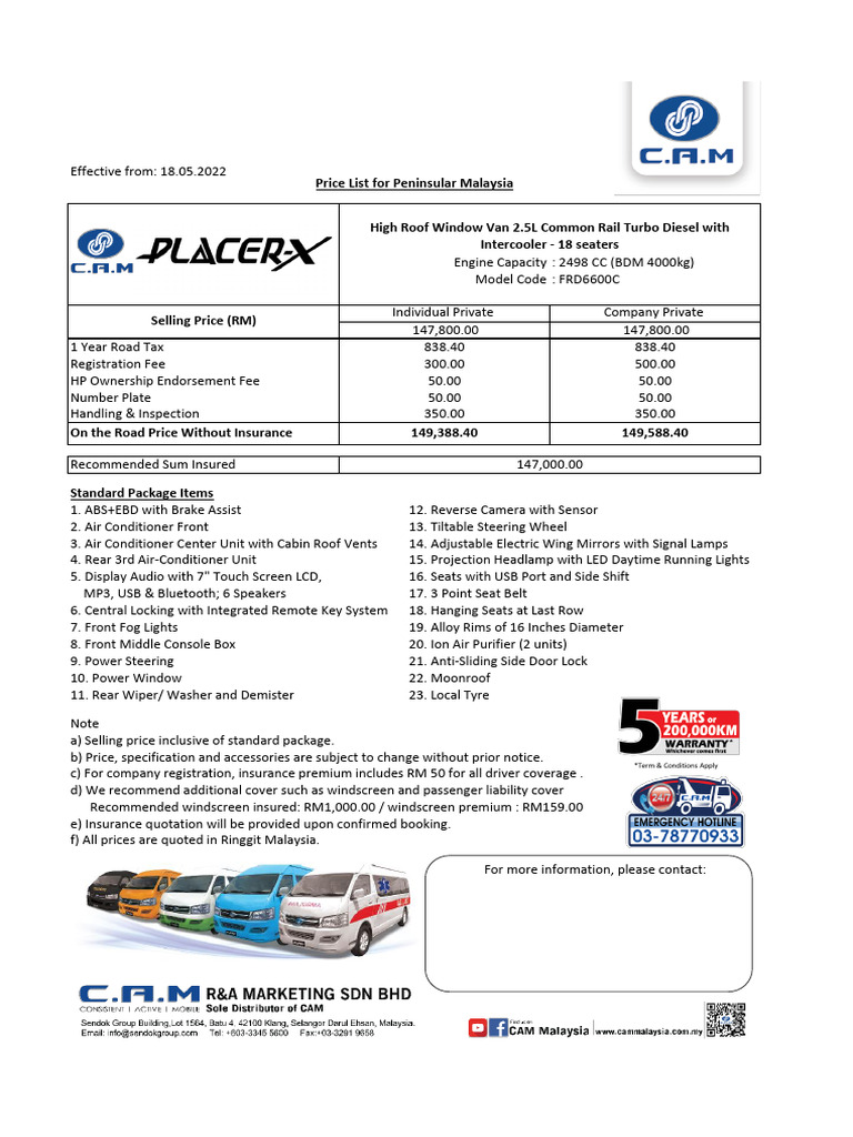 Placer-X 2.5L 180522 | PDF | Land Vehicles | Automotive Technologies