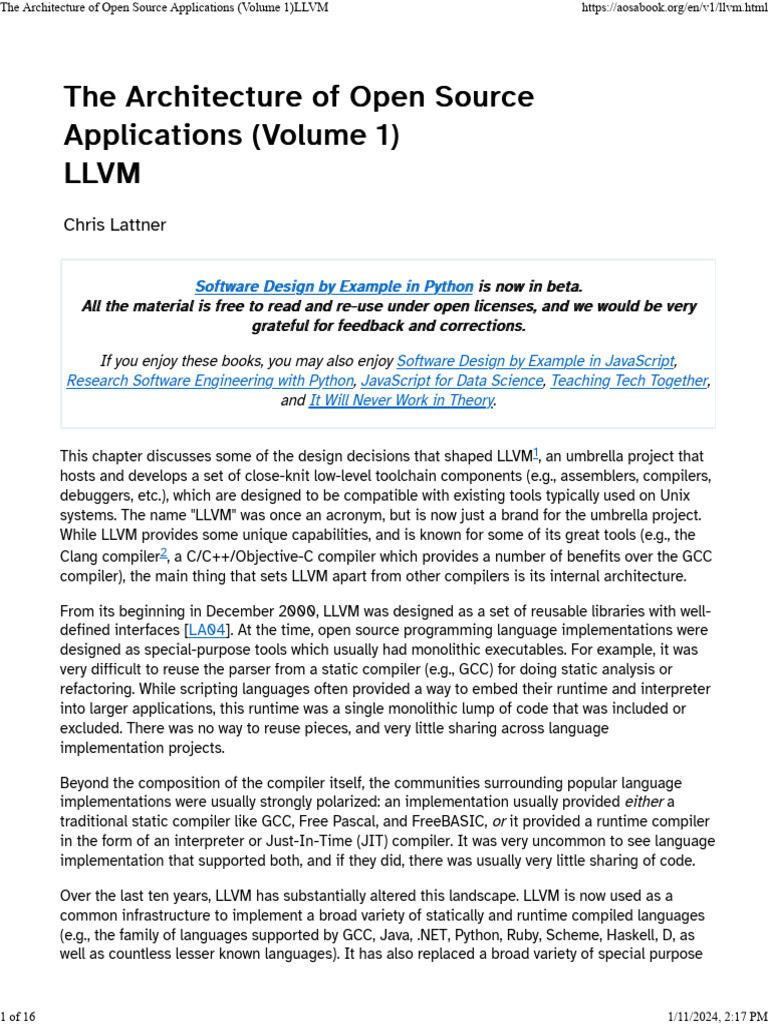 The Architecture Of Open Source Applications Volume 1 Llvm Pdf Compiler Java Virtual Machine