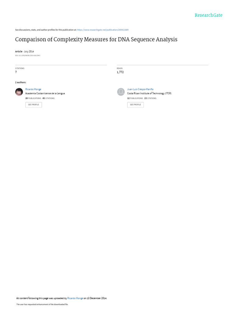 REMonge JLCrespo DNA Complexity Measures Latex | PDF | Dna Sequencing ... REMonge JLCrespo DNA Complexity Measures Latex | PDF | Dna Sequencing ...
