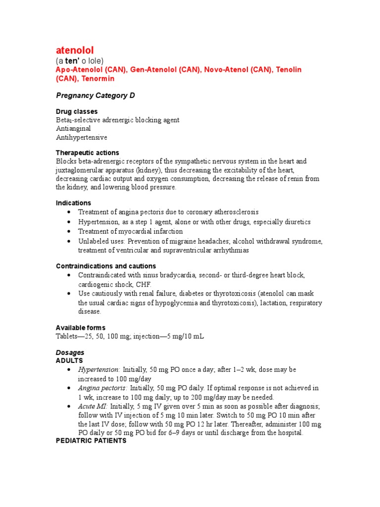 Atenolol | PDF | Clinical Medicine | Diseases And Disorders