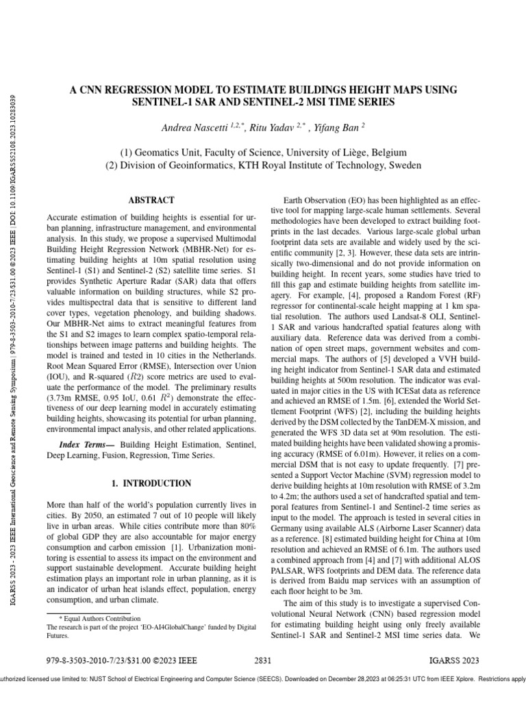 A Cnn Regression Model To Estimate Buildings Height Maps Using Sentinel