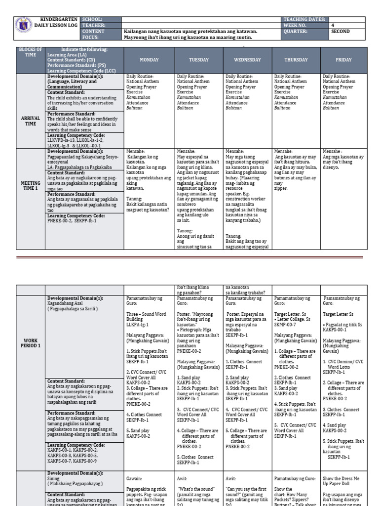 DLL Kinder Q2 W4 | PDF