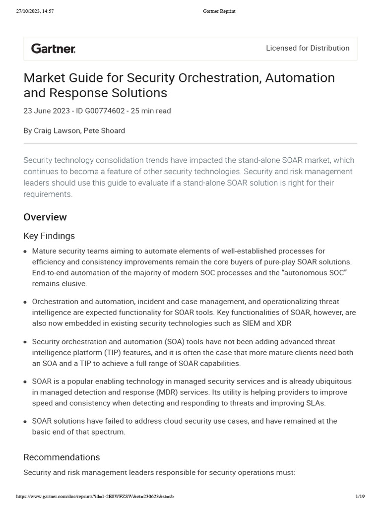 Gartner Reprint SOAR | PDF | Automation | Cloud Computing