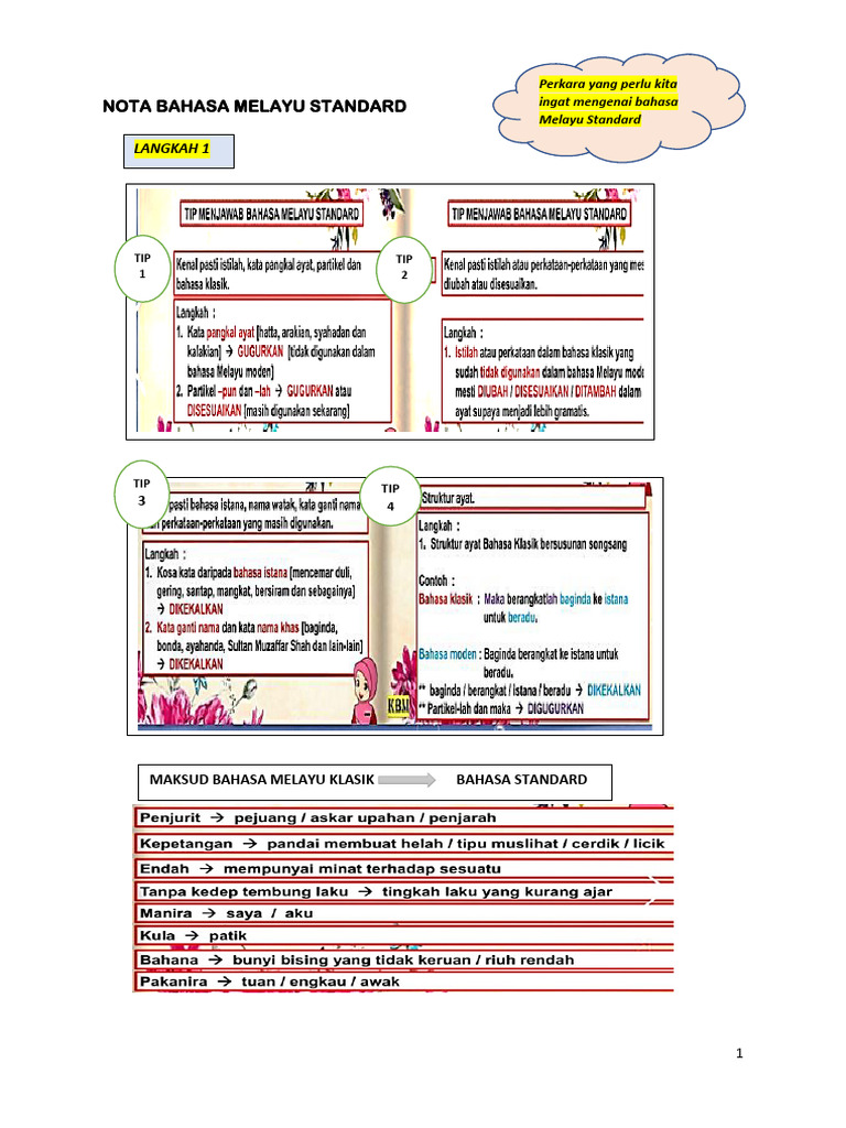 Nota Bahasa Melayu Standard T4&T5 | PDF