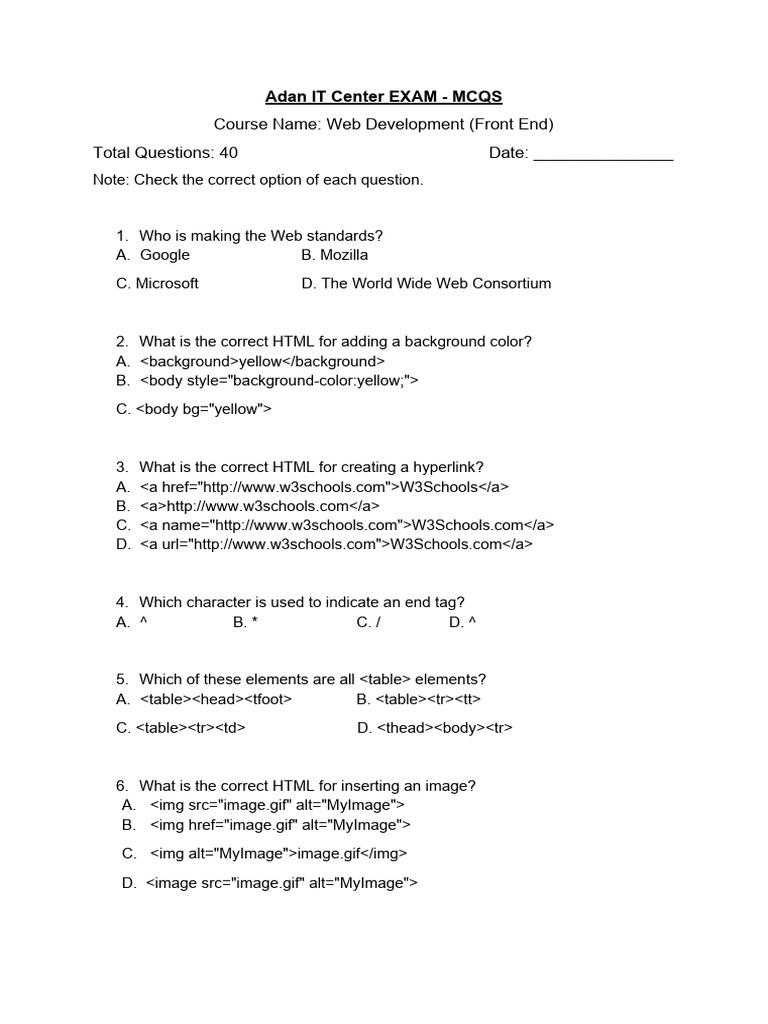 Assessment - Mcqs | PDF | Html | World Wide Web