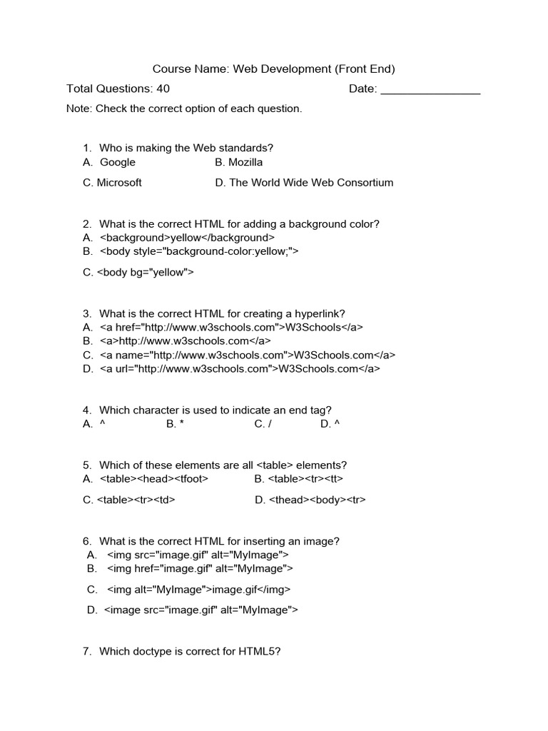Assessment - MCQS | PDF | Html | World Wide Web