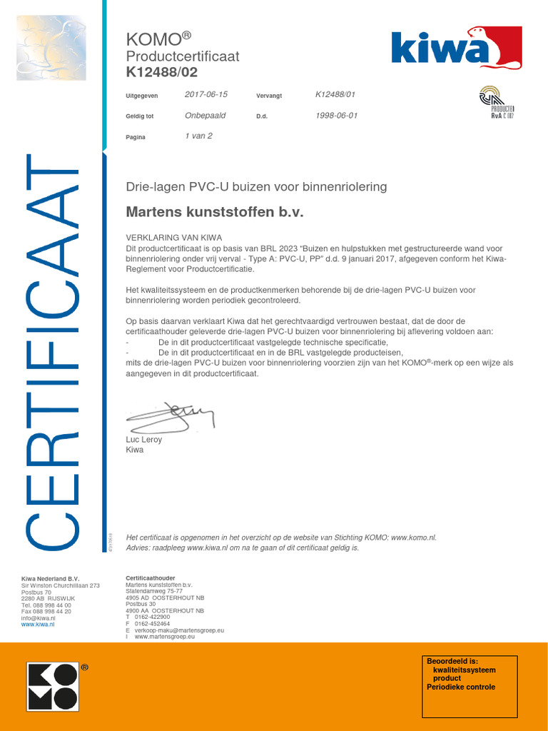 2679 Komo k12488-02 3 Lagen Binnen Riolering Buis | PDF