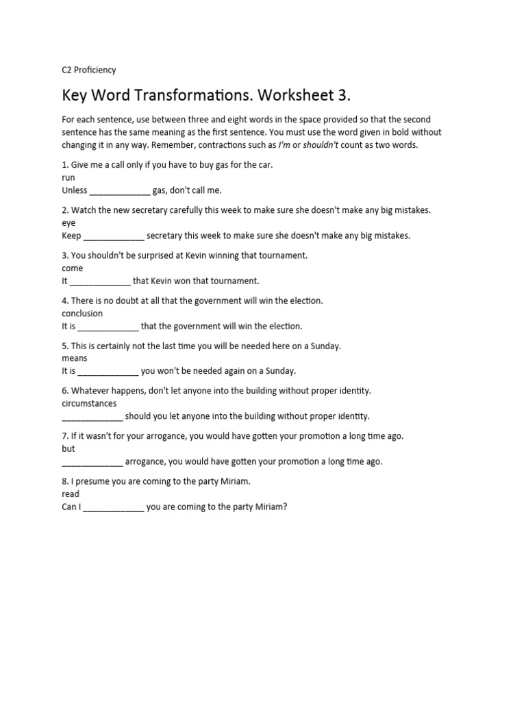 Key Word Transformation 3 | PDF