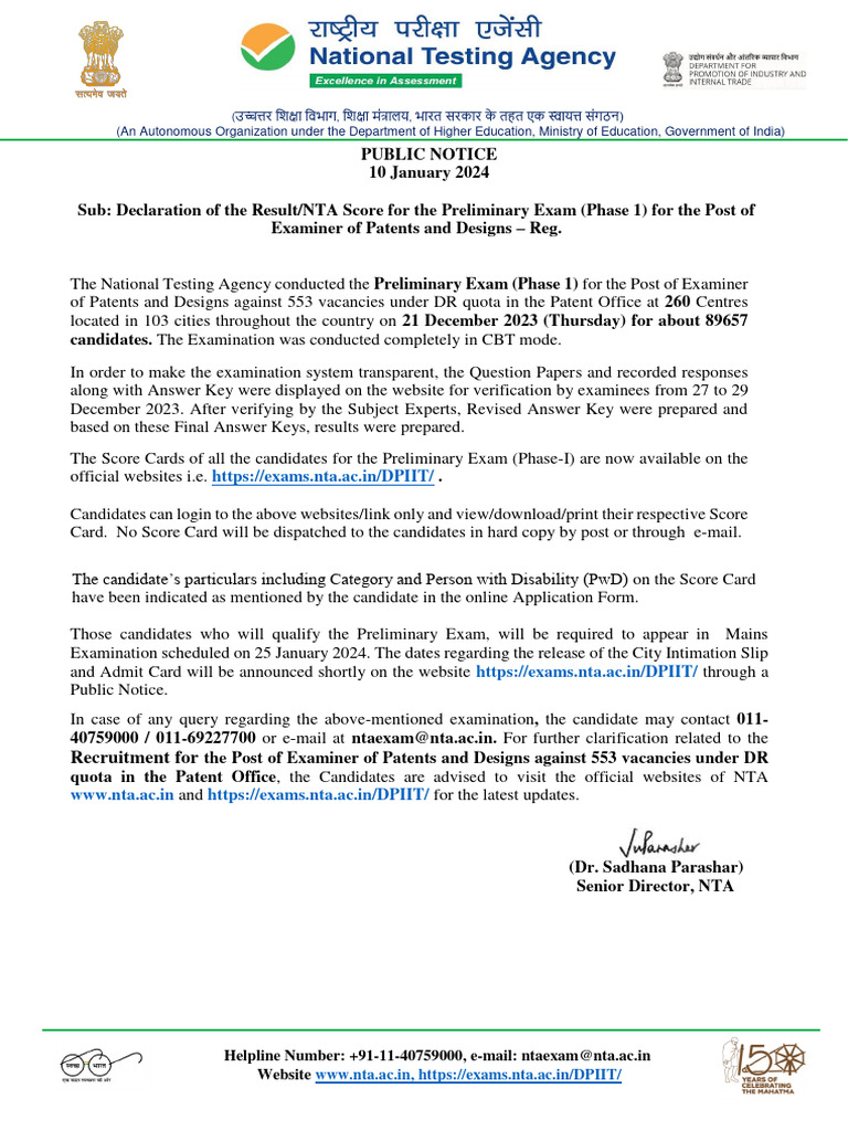 Public Notice for Score for the Preliminary Exam | PDF | Tests ...