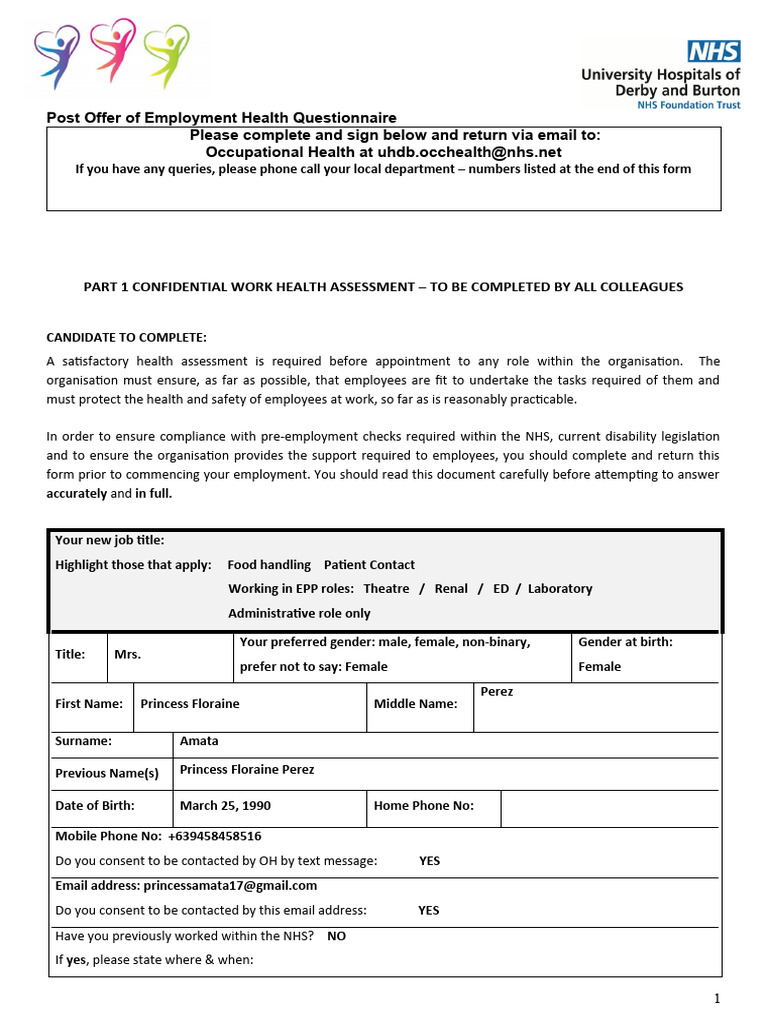 Occ Health Form 2022 FINAL | PDF | Immunodeficiency | Chronic Condition
