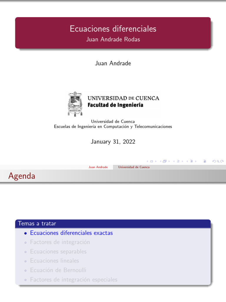 Ecuaciones Diferenciales Exactas | PDF | Ecuaciones | Ecuaciones diferenciales