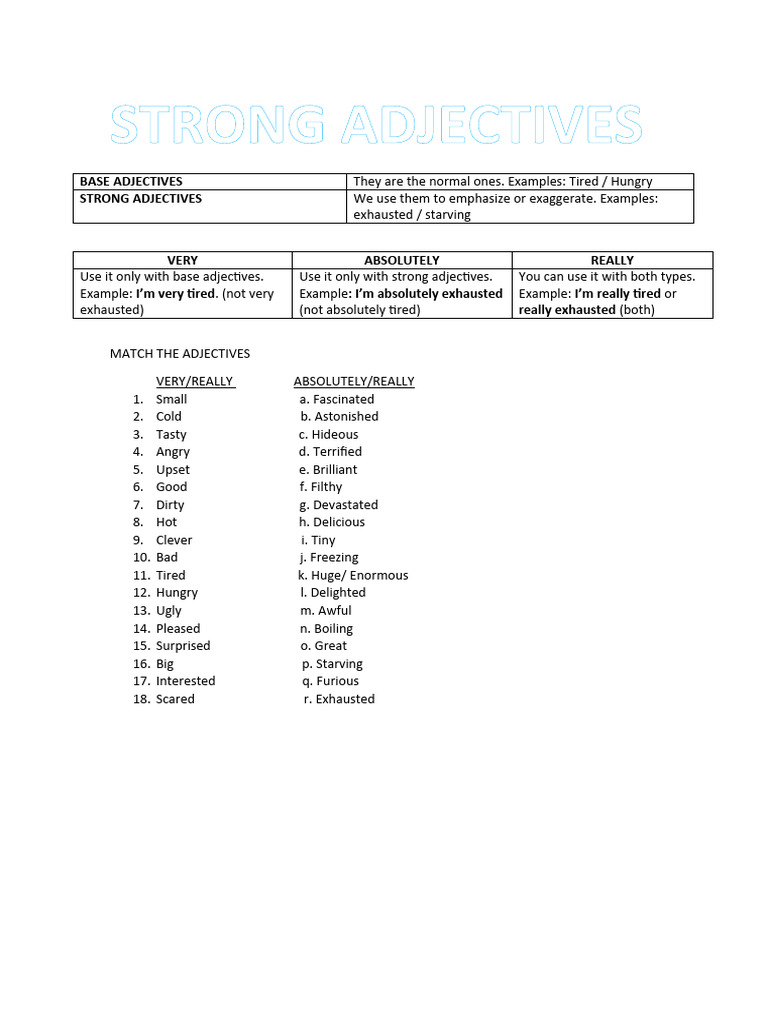 Strong vs. Base Adjectives Guide | PDF | Language Arts & Discipline