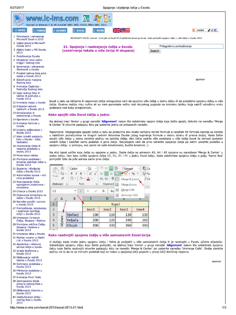 Spajanje I Razdvajanje Ćelija U Excelu | PDF