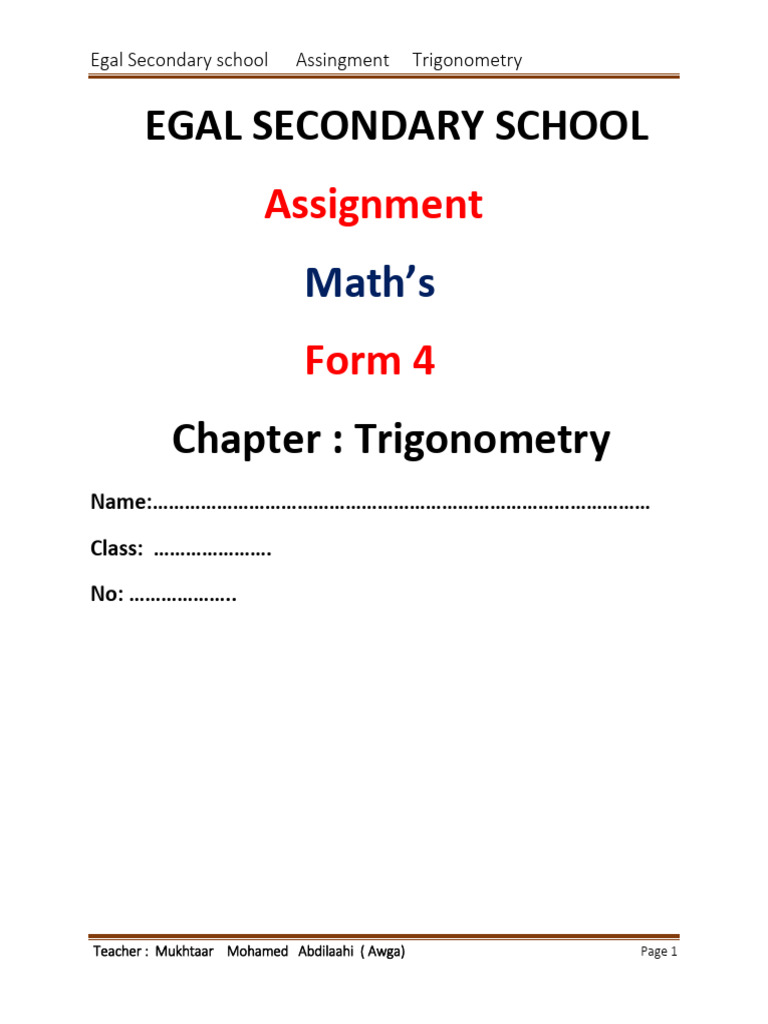 Math's Tirgonometry Assignment | PDF | Trigonometry | Angle