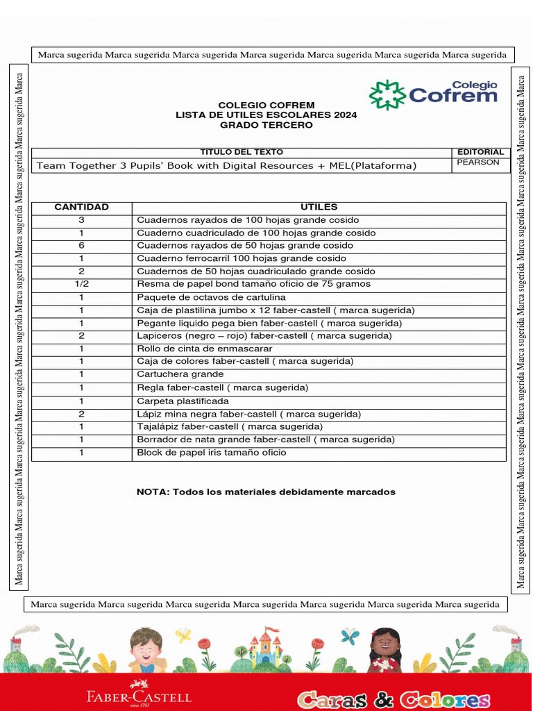 Colegio Cofrem Lista de Utiles Escolares 2024 Grado Tercero: Título Del ...