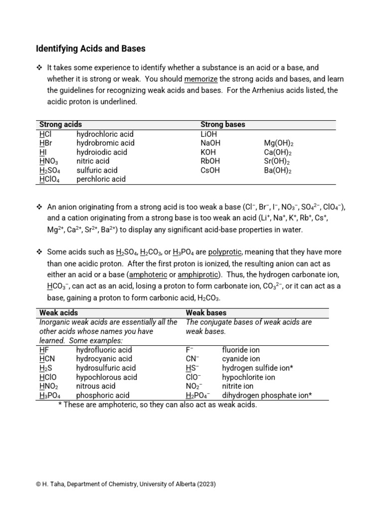 Handout - Acids and Bases - v2 - 101 | PDF | Acid | Hydroxide