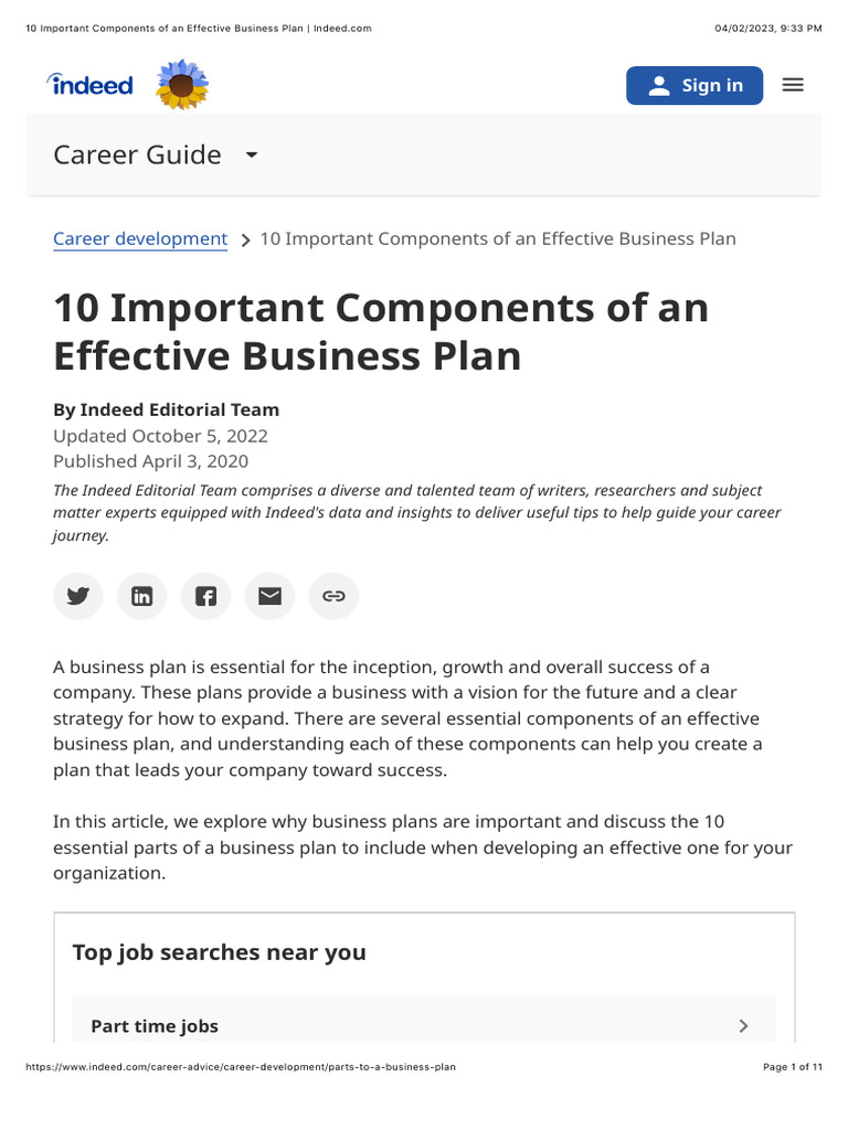 10 Important Components of An Effective Business Plan | PDF
