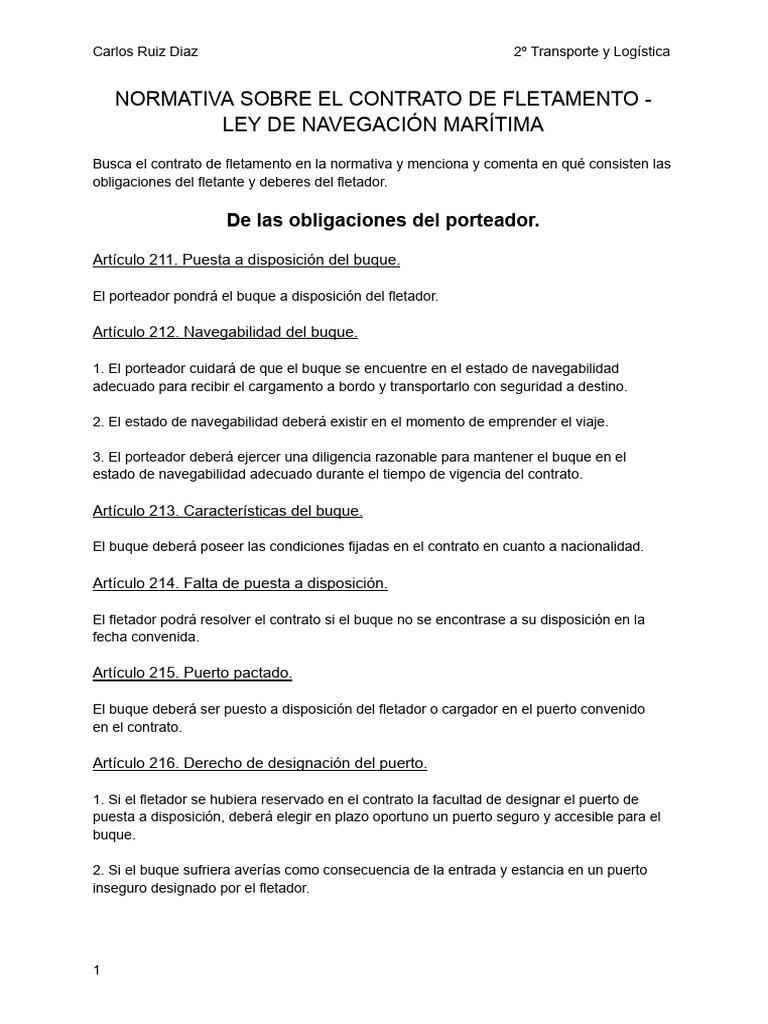 Carlos Ruiz Díaz - Caso Práctico Marítimo III - NORMATIVA | PDF | Envío ...