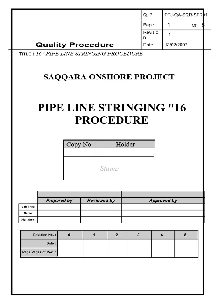 16'' Pipe Line STRINGING PROCEDURE | PDF