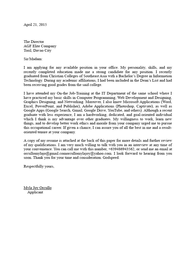 Application Letter With Resume-Sample | PDF | Computing | Software