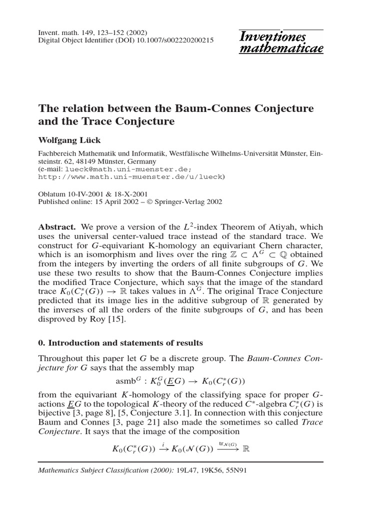The Relation Between The Baum-Connes Conjecture and The Trace ...