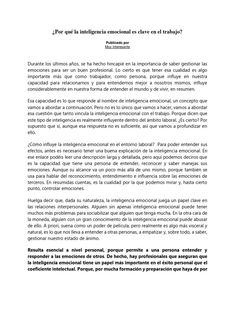La Inteligencia Emocional Pdf Inteligencia Emocional Las Emociones