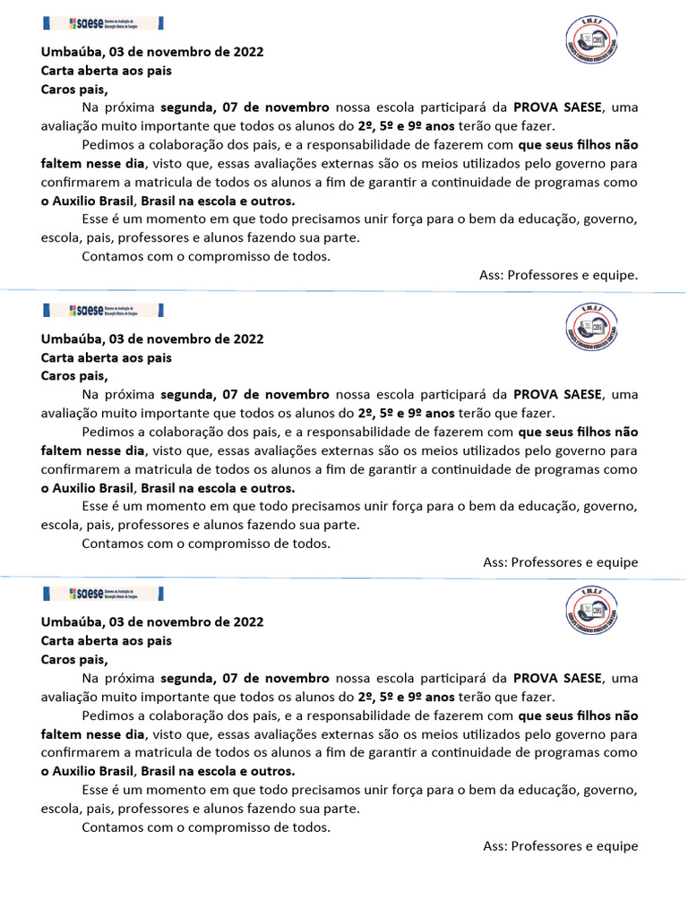 Comunicado Alunos Provas Sease | PDF