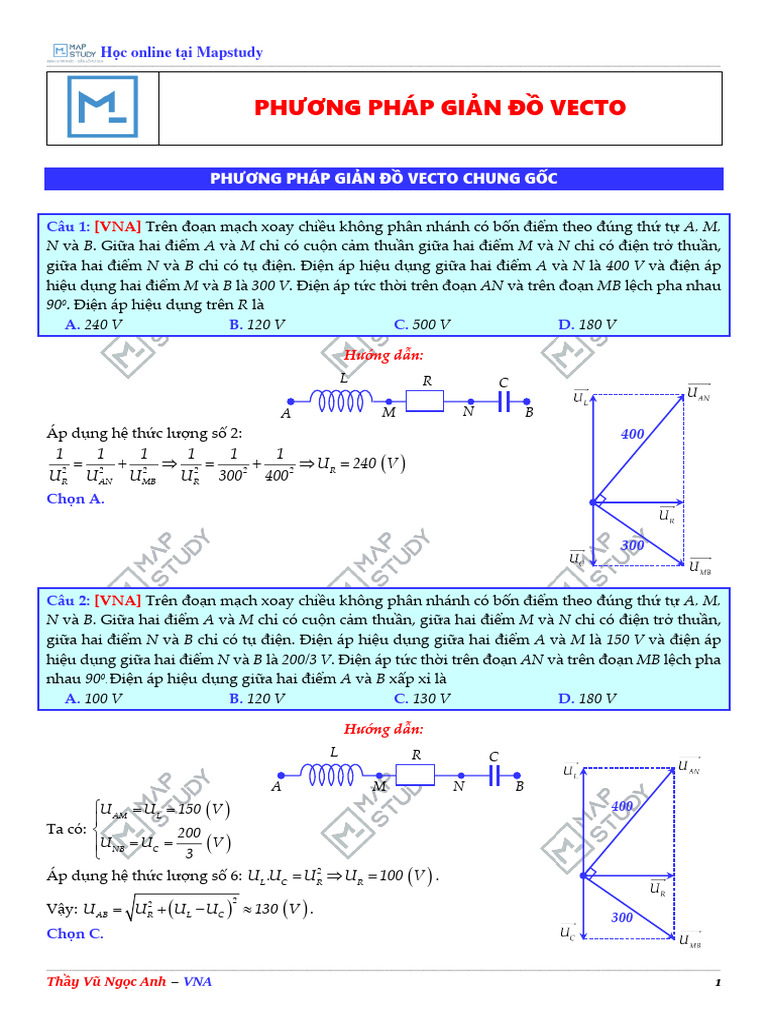 Bài tập Phương pháp giản đồ vecto | PDF