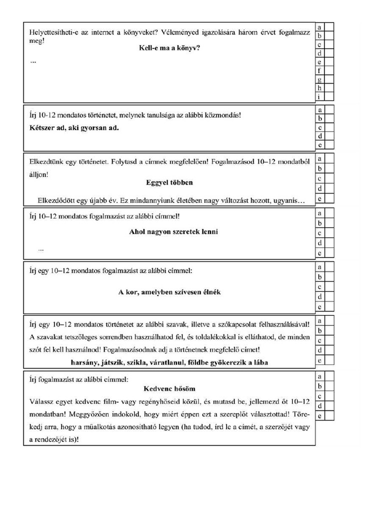 Fogalmazas Temak Az Elmult Evekben | PDF