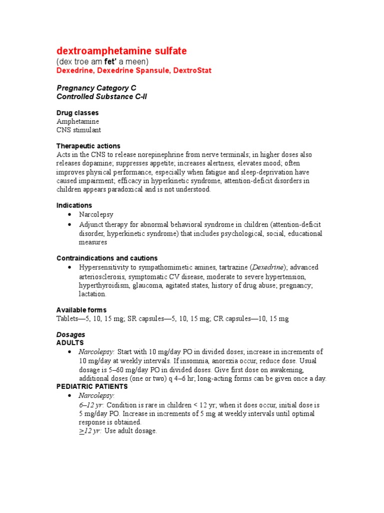 Dextroamphetamine Sulfate | Medical Treatments | Pharmacology