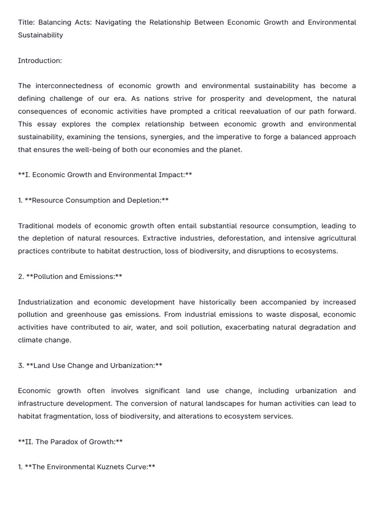 Balancing Acts - Navigating The Relationship Between Economic Growth ...