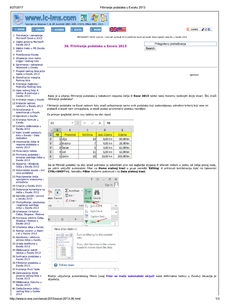 Filtriranje Podataka U Excelu 2013 | PDF