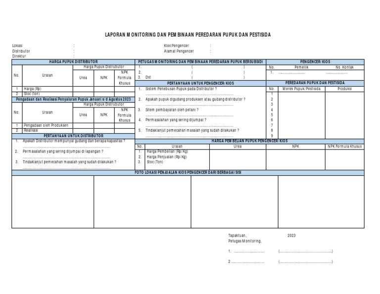 Form Laporan Monitoring Peredaran Pupuk Dan Pestisida | PDF
