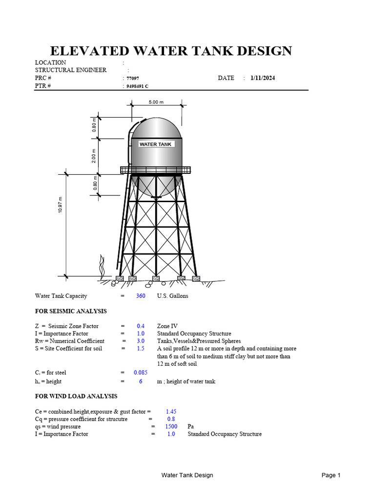 Elevated Water Tank Design | PDF | Beam (Structure) | Pascal (Unit)